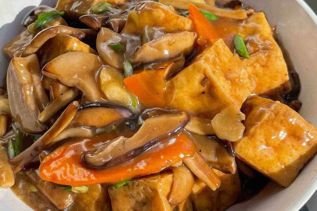 Tofu braisé au thé noir & champignons – Asiamarché